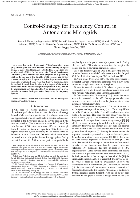(PDF) Control Strategy for Frequency Control in Autonomous Microgrids