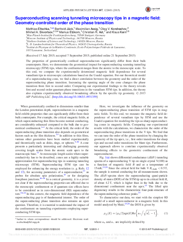 (PDF) Superconducting scanning tunneling microscopy tips in a magnetic field: Geometry ...