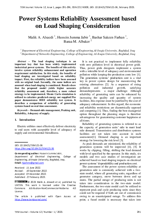 (PDF) Power Systems Reliability Assessment based on Load Shaping Consideration