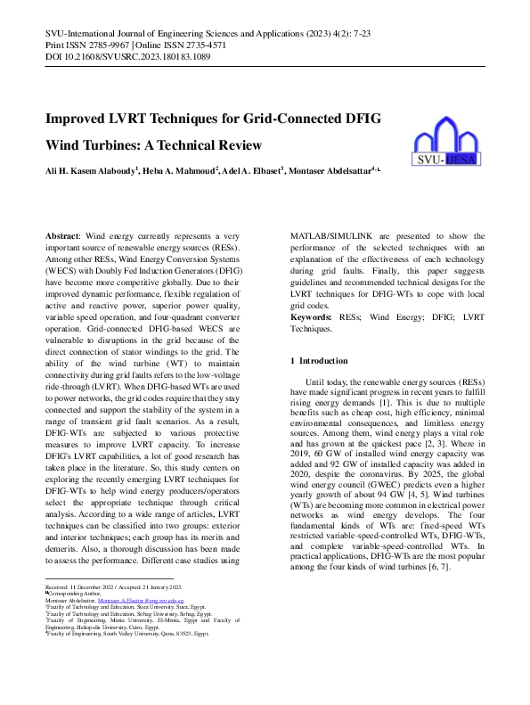 Pdf Improved Lvrt Techniques For Grid Connected Dfig Wind Turbines A Technical Review