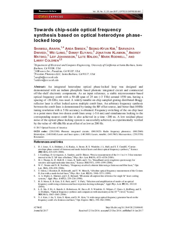 (PDF) Chip-Scale Optical Frequency Synthesis Using PLL