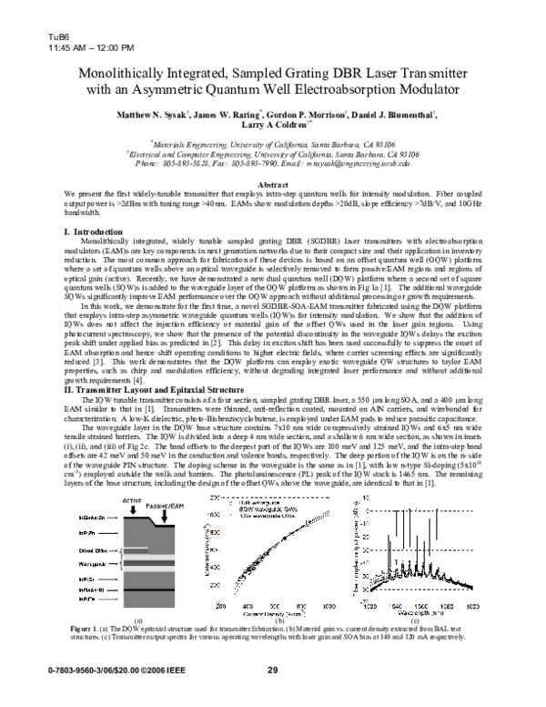 (PDF) Monolithically Integrated, Sampled Grating DBR Laser Transmitter with an Asymmetric ...