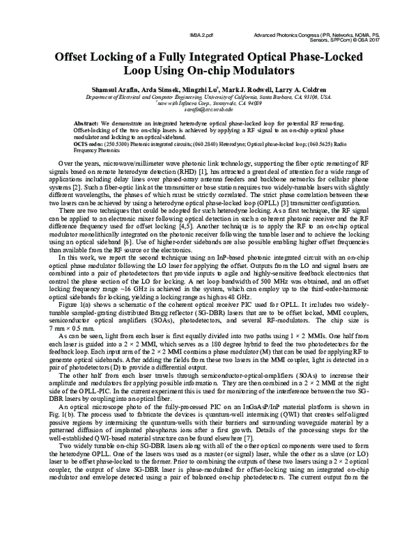 (PDF) Offset Locking of a Fully Integrated Optical Phase-Locked Loop ...