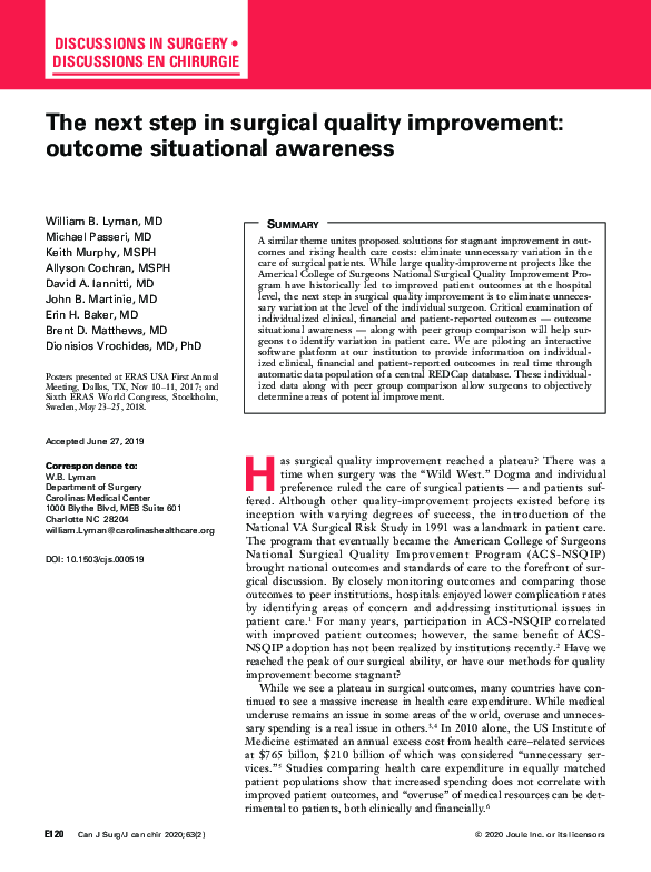 (PDF) The next step in surgical quality improvement: outcome ...