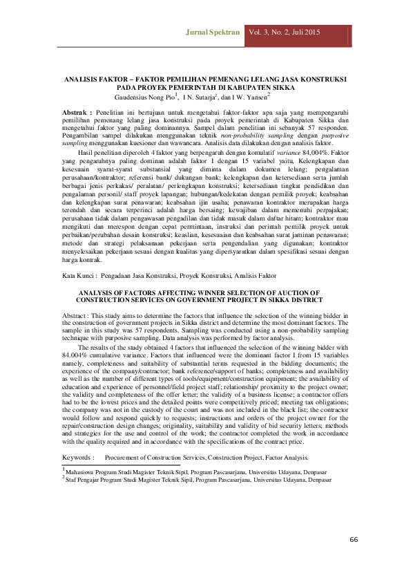 (PDF) Analisis Faktor – Faktor Pemilihan Pemenang Lelang Jasa Konstruksi Pada Proyek Pemerintah ...