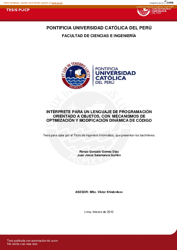 Pdf Intérprete Para Un Lenguaje De Programación Orientado A Objetos Con Mecanismos De