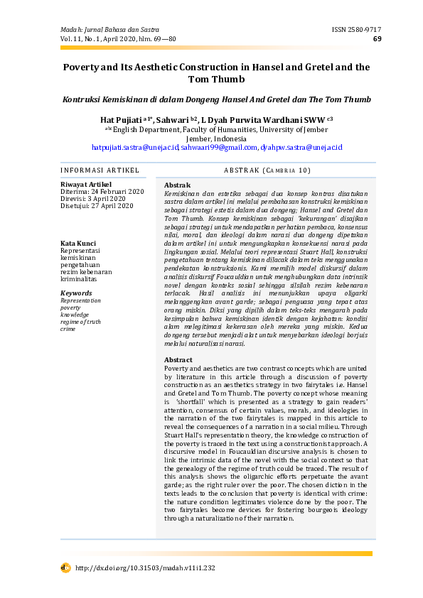 (PDF) Poverty and its Aesthetic Construction in Hansel and Gretel and ...