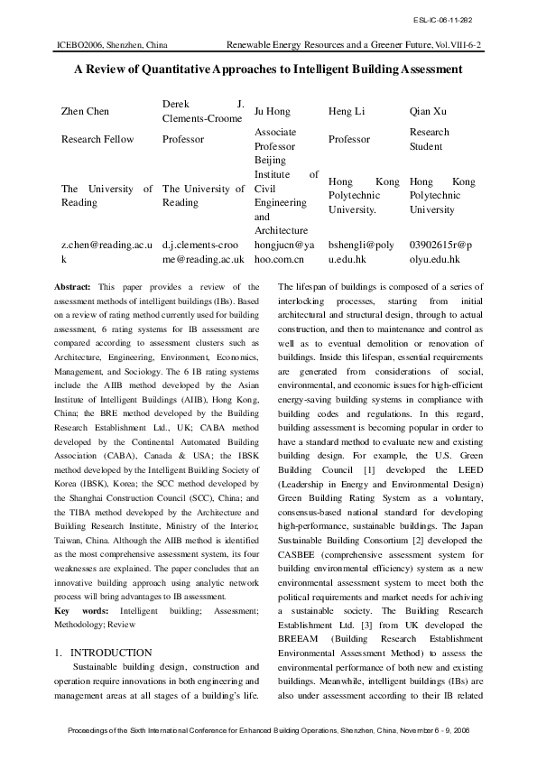 (PDF) A Review of Quantitative Approaches to Intelligent Building ...