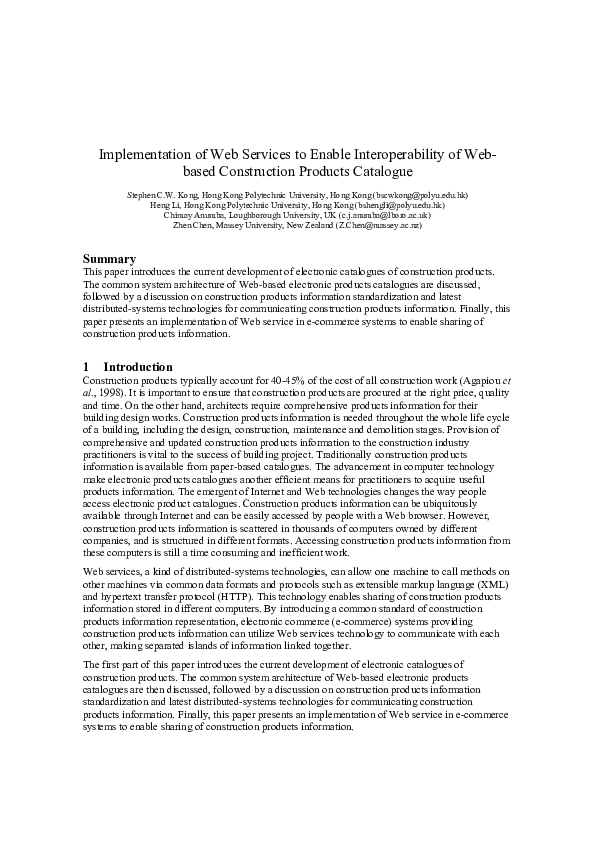(PDF) Implementation of Web Services to Enable Interoperability of Webbased Construction ...