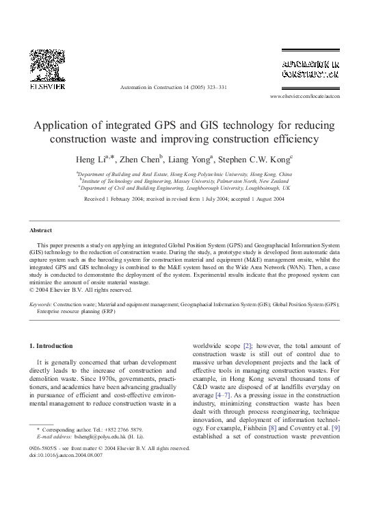 (PDF) Application of integrated GPS and GIS technology for reducing construction waste and ...