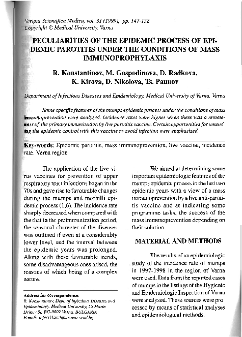 (PDF) Peculiarities of the Epidemic Process of Epidemic Parotitis Under ...