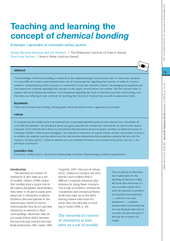 (PDF) Teaching and learning the concept of chemical bonding