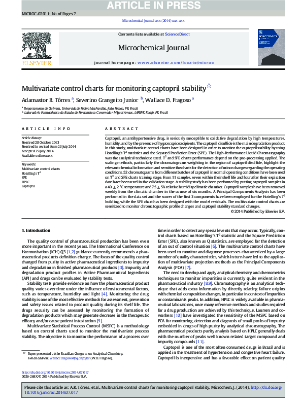 (PDF) Multivariate control charts for monitoring captopril stability