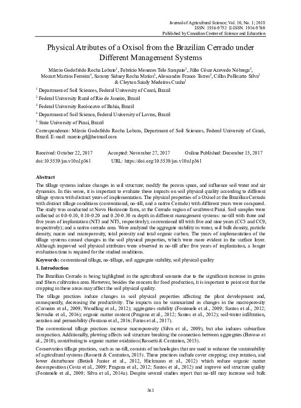 (PDF) Physical Atributes of a Oxisol from the Brazilian Cerrado under ...