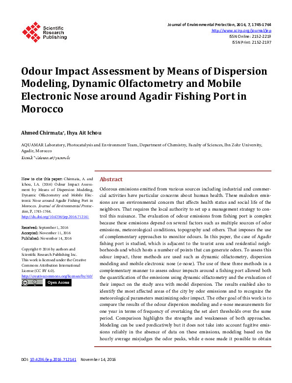 (PDF) Odour Impact Assessment by Means of Dispersion Modeling, Dynamic ...