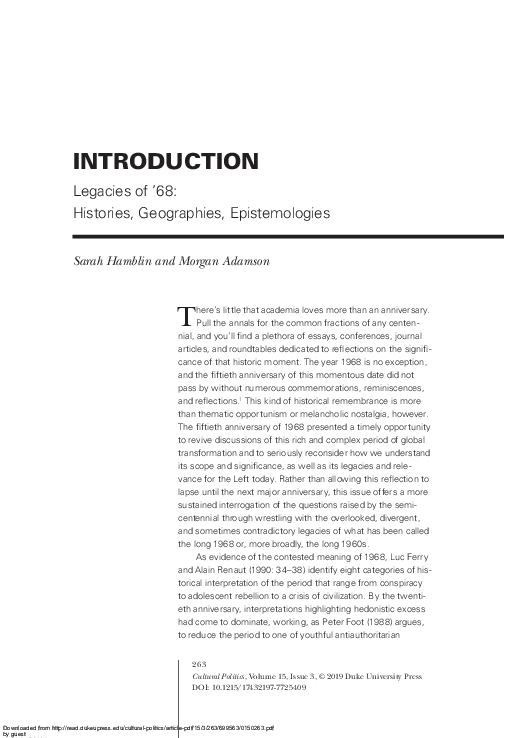 (PDF) Introduction: Legacies of '68: Histories, Geographies ...