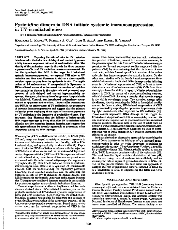 (PDF) Pyrimidine dimers in DNA initiate systemic immunosuppression in ...