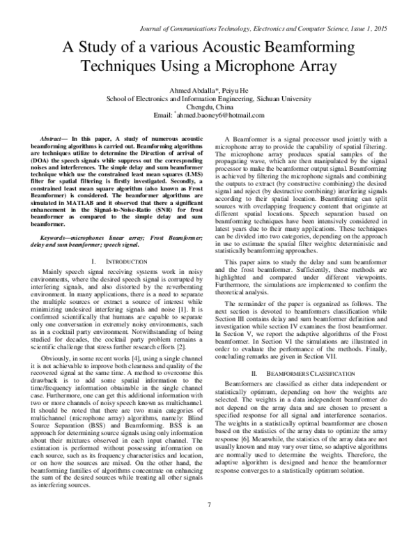 (PDF) A Study of a various Acoustic Beamforming Techniques Using a ...