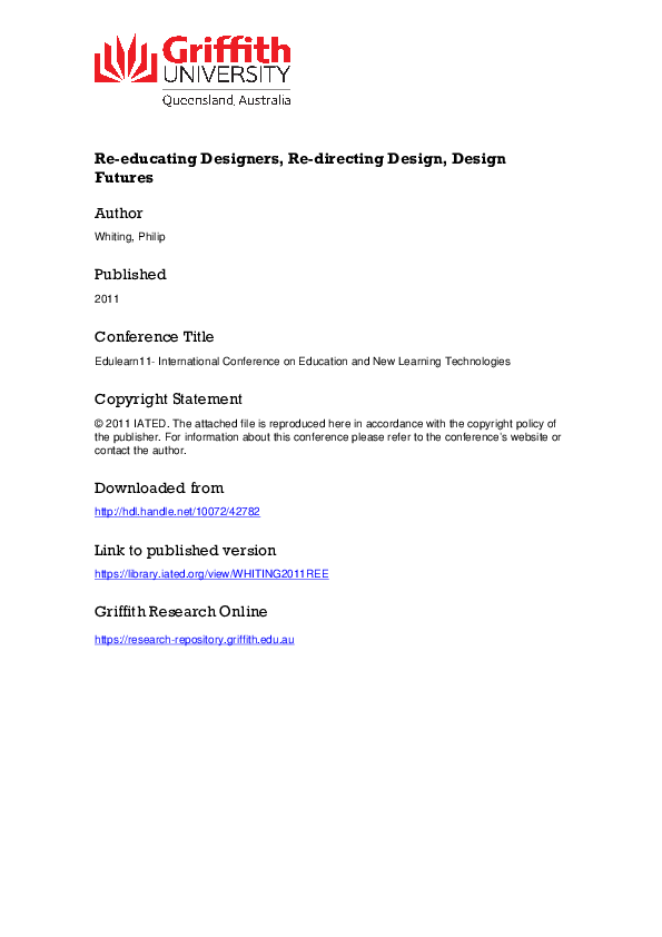 (PDF) Re-educating Designers, Re-directing Design, Design Futures