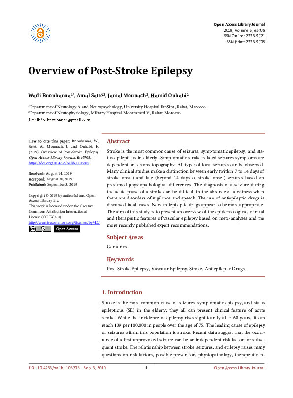 (PDF) Overview of Post-Stroke Epilepsy