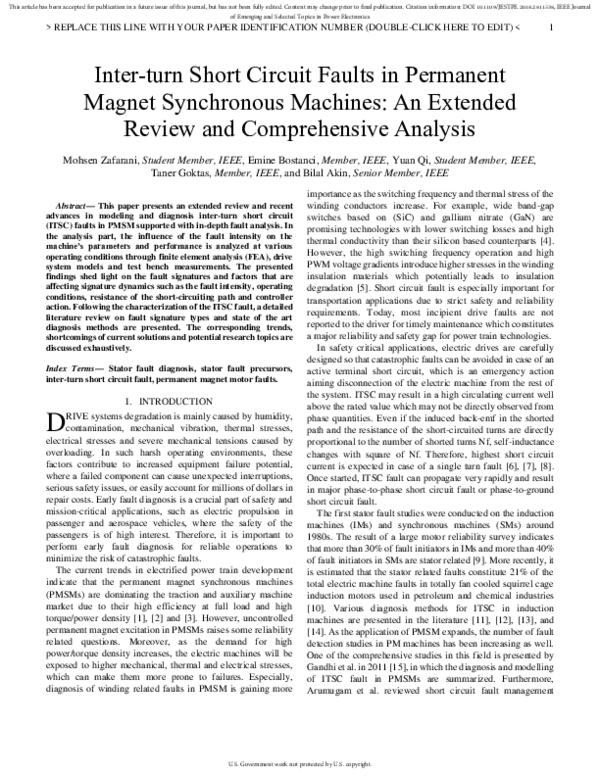 Pdf Interturn Short Circuit Faults In Permanent Magnet Synchronous Machines An Extended