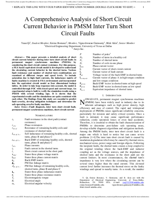 Pdf A Comprehensive Analysis Of Short Circuit Current Behavior In Pmsm Interturn Short Circuit