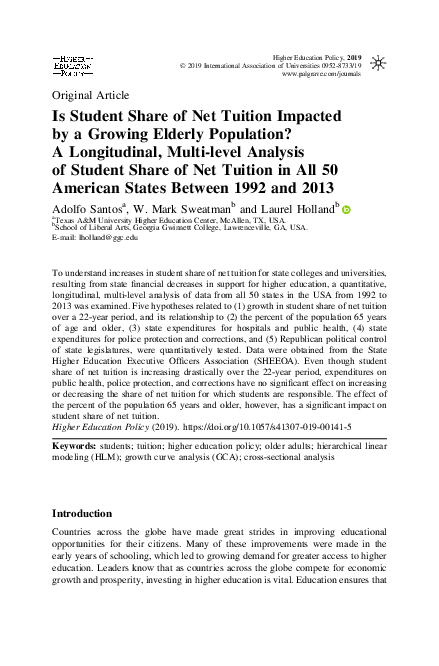 (PDF) Is Student Share of Net Tuition Impacted by a Growing Elderly ...