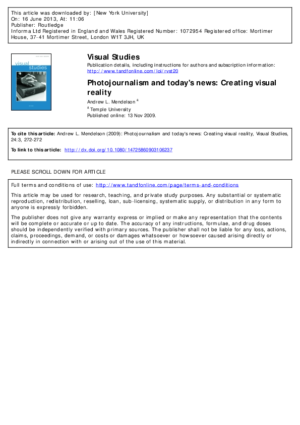 (PDF) Photojournalism and today's news: Creating visual reality