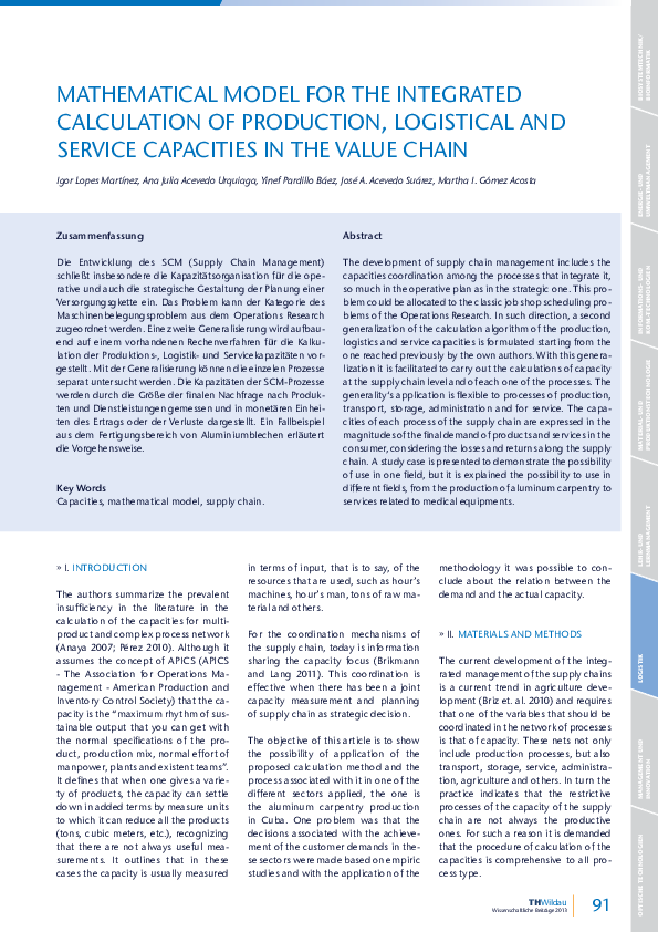 (PDF) Mathematical model for the integrated calculation of production, logistical and service ...
