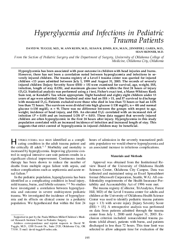 (PDF) Hyperglycemia and Infections in Pediatric Trauma Patients