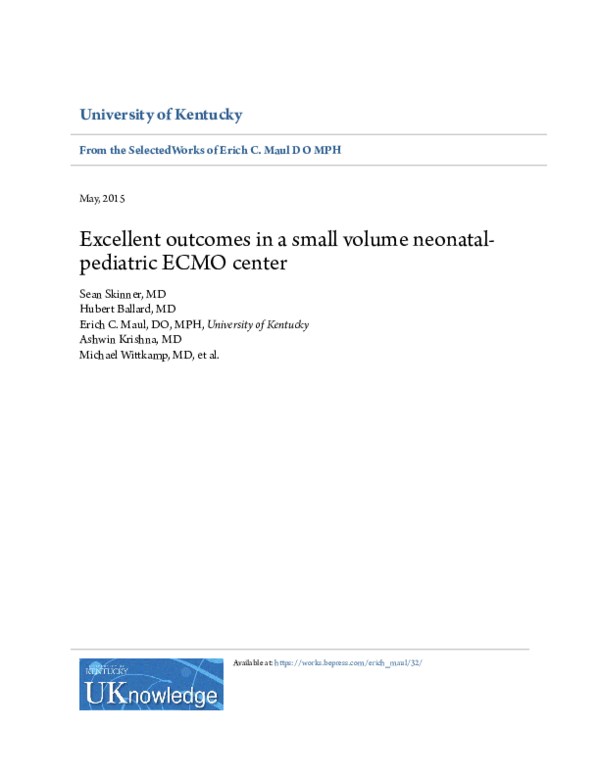 (PDF) Excellent outcomes in a small volume neonatal-pediatric ECMO center