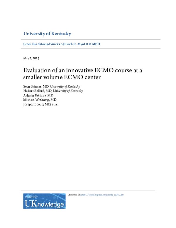 (PDF) Evaluation of an innovative ECMO course at a smaller volume ECMO ...