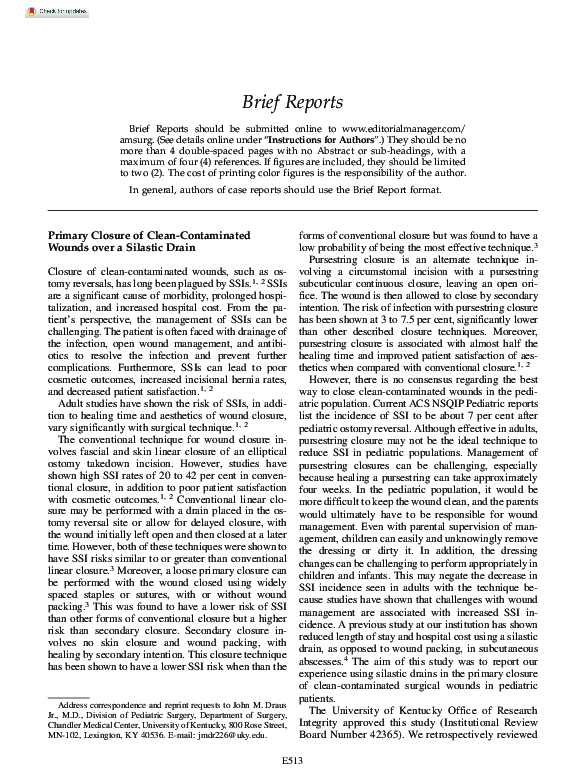 (PDF) Primary Closure of Clean-Contaminated Wounds over a Silastic Drain