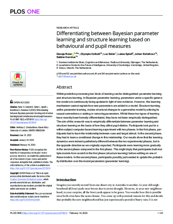 (PDF) Differentiating between Bayesian parameter learning and structure learning based on ...