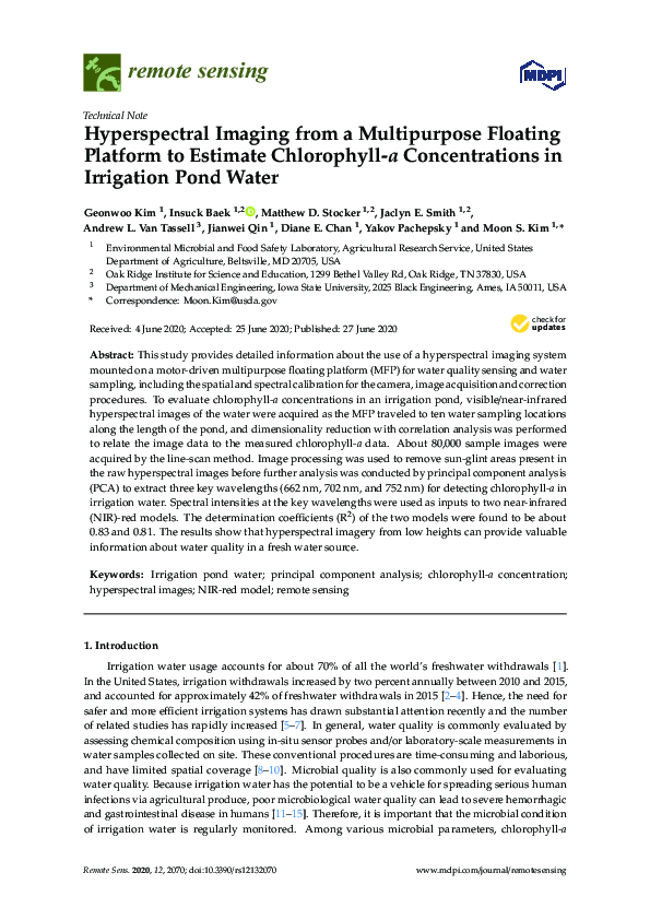 (PDF) Hyperspectral Imaging from a Multipurpose Floating Platform to Estimate Chlorophyll-a ...