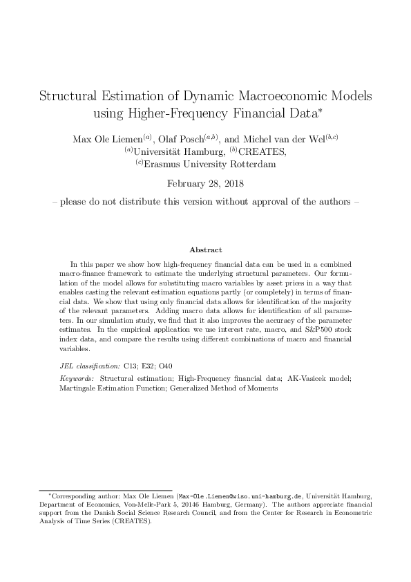 (PDF) Structural Estimation of Dynamic Macroeconomic Models using Higher-Frequency Financial Data