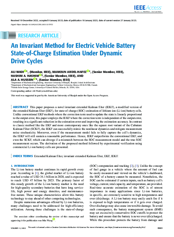Pdf An Invariant Method For Electric Vehicle Battery State Of Charge Estimation Under Dynamic