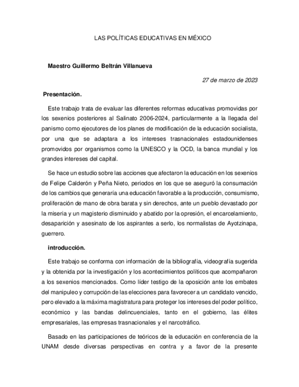 (PDF) LAS POLÍTICAS EDUCATIVAS EN MÉXICO
