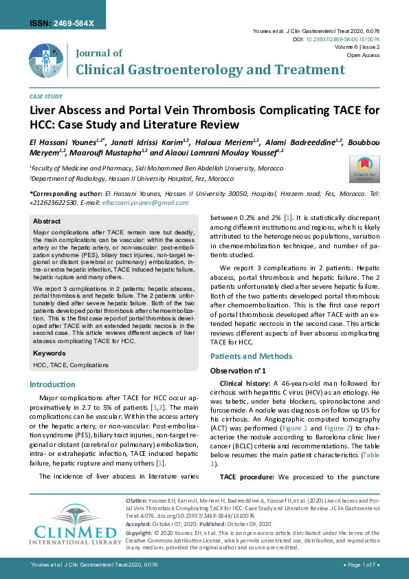 (PDF) Liver Abscess and Portal Vein Thrombosis Complicating TACE for ...