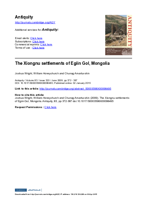(PDF) The Xiongnu settlements of Egiin Gol, Mongolia