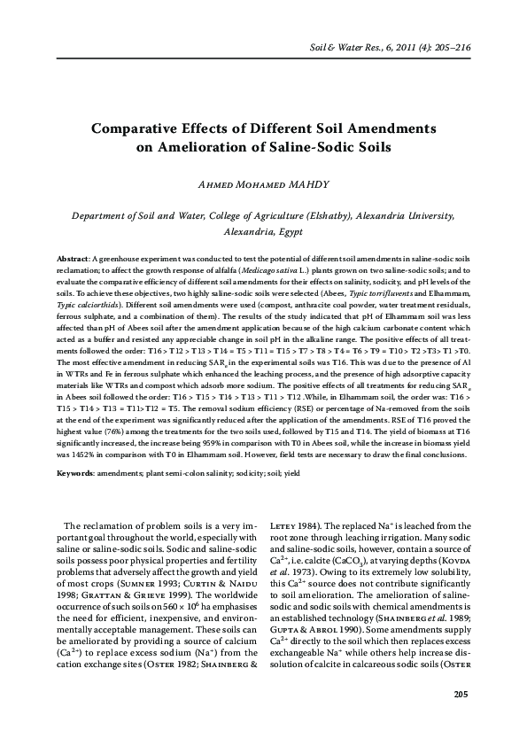 (PDF) Comparative effects of different soil amendments on amelioration of saline-sodic soils