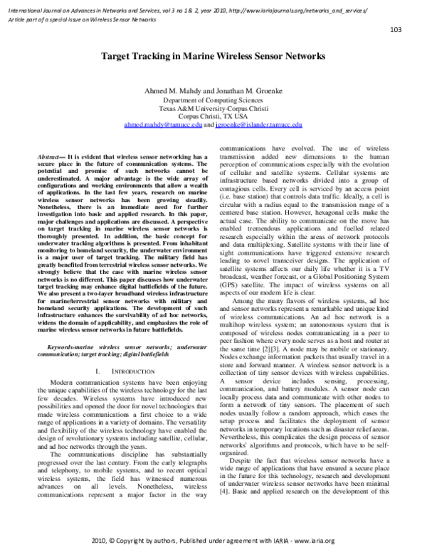 (PDF) Target Tracking in Marine Wireless Sensor Networks