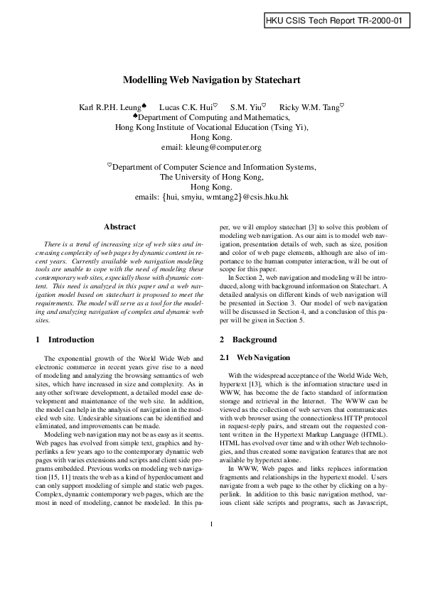 (PDF) Modeling Web navigation by statechart