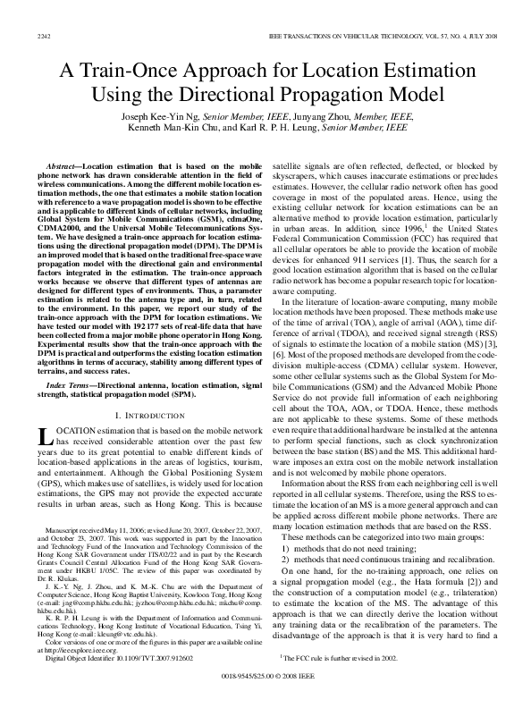 (PDF) A Train-Once Approach for Location Estimation Using the ...