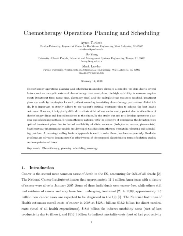 (PDF) Chemotherapy operations planning and scheduling