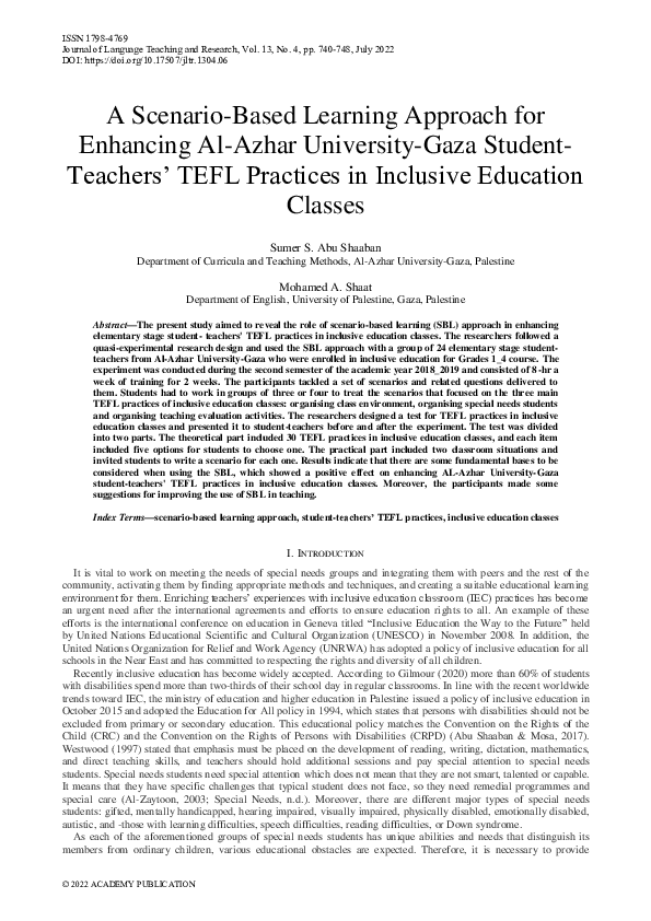 (PDF) A Scenario-Based Learning Approach for Enhancing Al-Azhar ...
