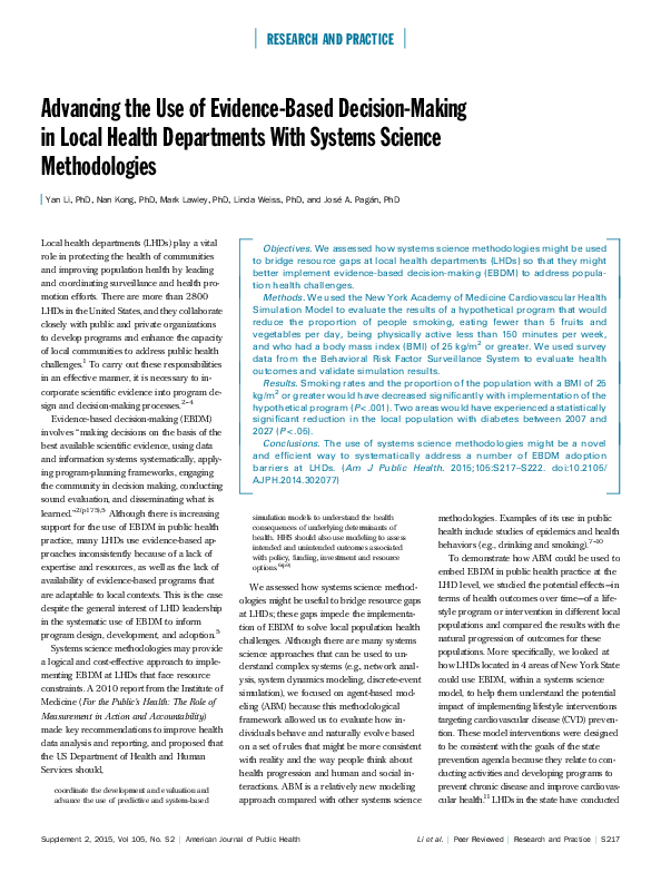 (PDF) Advancing the Use of Evidence-Based Decision-Making in Local Health Departments With ...