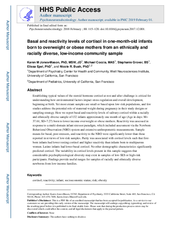 (PDF) Basal and reactivity levels of cortisol in one-month-old infants ...