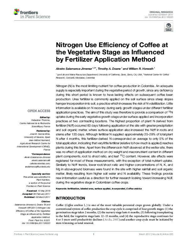 (PDF) Nitrogen Use Efficiency of Coffee at the Vegetative Stage as Influenced by Fertilizer ...