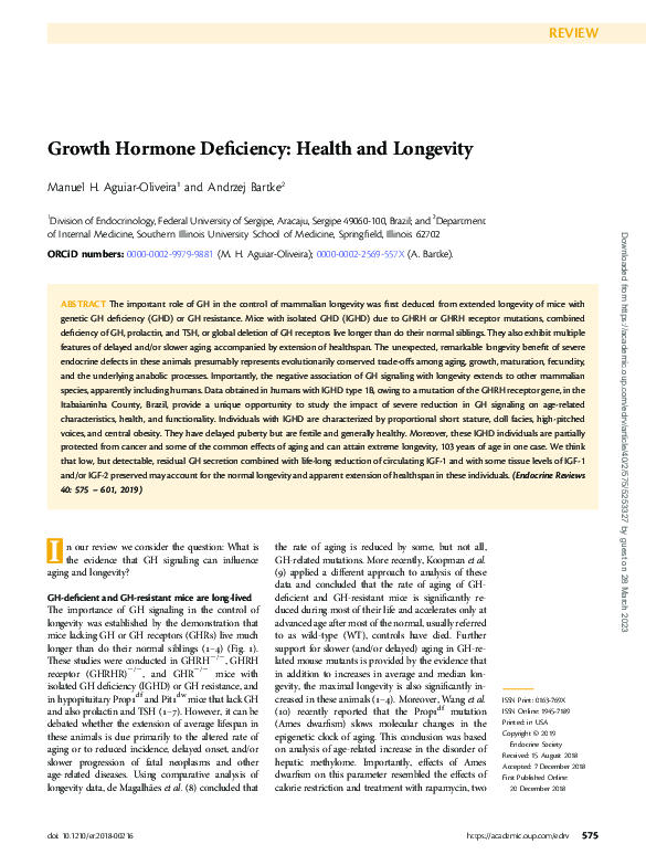 (PDF) Growth Hormone Deficiency: Health and Longevity